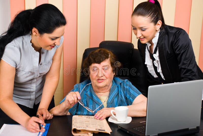 Senior Manager with Two Young Secretary Stock Photo - Image of ...