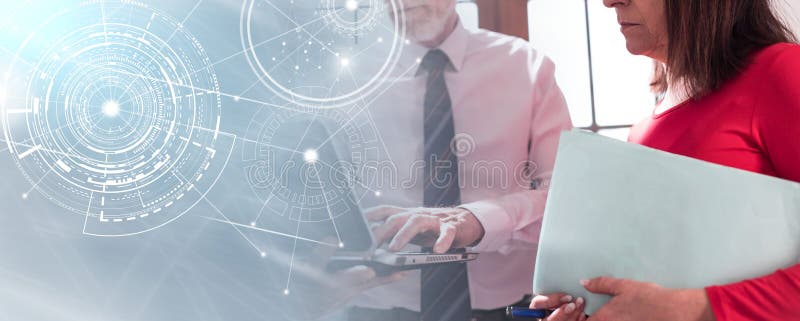 Senior Manager Working with Executive Assistant; Panoramic Banner Stock ...