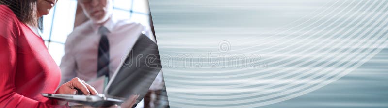 Senior Manager Working with Executive Assistant; Panoramic Banner Stock ...