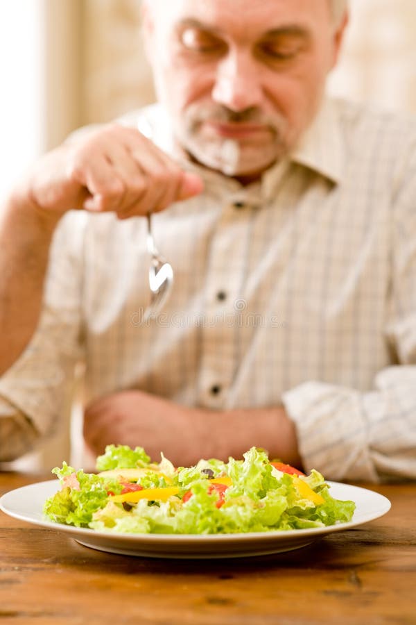 Senior Mature Man Eat Vegetable Salad Stock Photo - Image of caucasian ...
