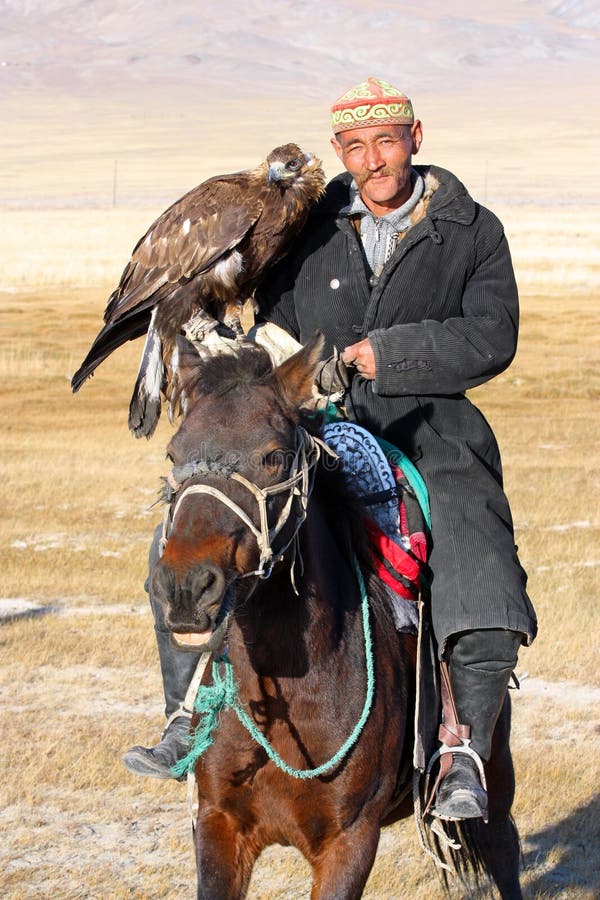 The Senior Mongolian Horseman with Eagle Editorial Stock Photo - Image ...
