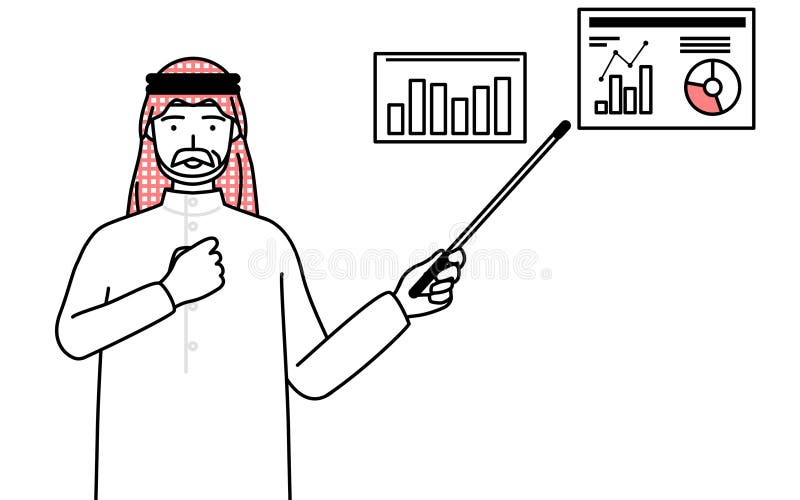 Senior Muslim Man Analyzing a Performance Graph Stock Vector ...