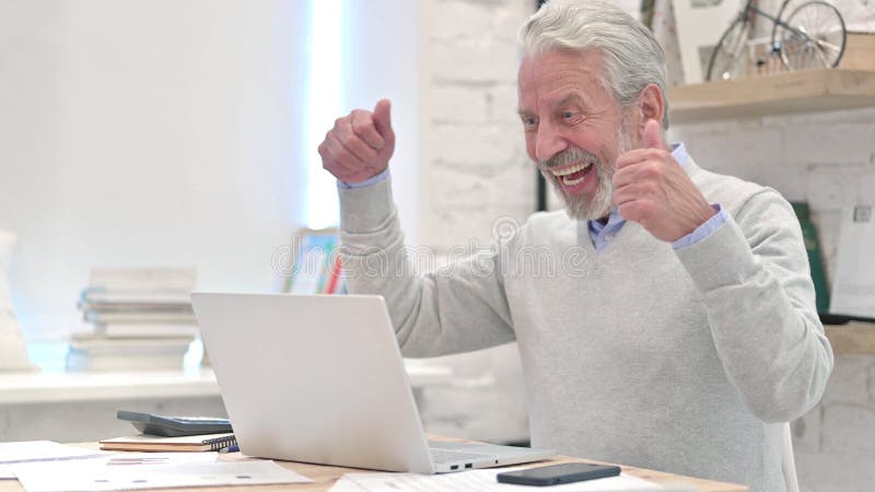 Senior Old Man Celebrating Success of Project Stock Photo - Image of ...