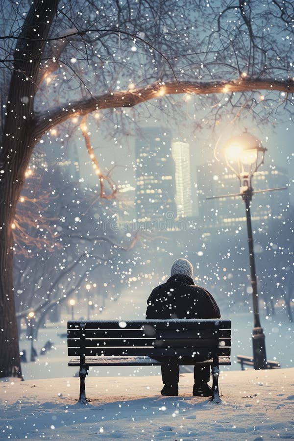 Senior Old Man Sitting in Solitude on Park Bench at Winter, Calmness ... Senior Old Man Sitting in Solitude on Park Bench at Winter, Calmness ...