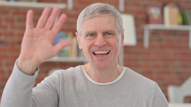 Old Man Waving on Video Call Stock Photo - Image of asking, internet ...