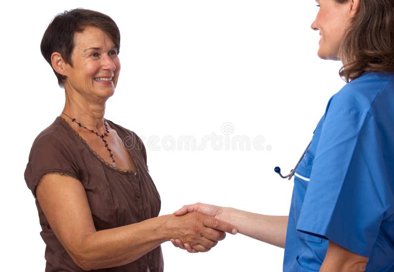 Senior Patient Greeting Her Doctor with Handshake Stock Photo - Image ...