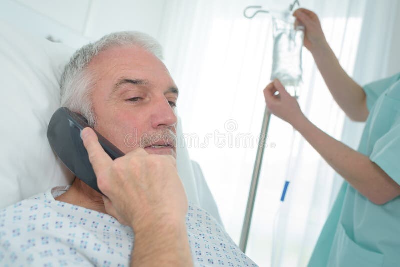 Senior Patient in Hospital Using Phone Stock Image - Image of computer ...