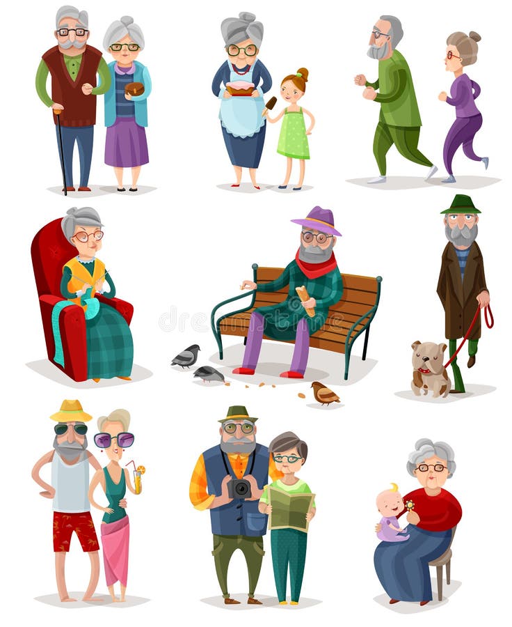 Senior People Cartoon Set stock vector. Illustration of icons - 81328006