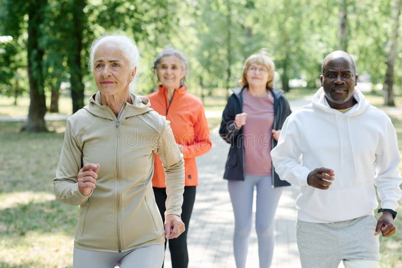 Senior People Doing Sport Outdoors Stock Image - Image of elderly ...