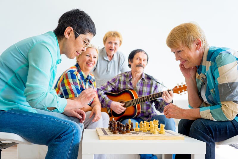 Senior People Playing Board Games Stock Image - Image of chess, domino ...