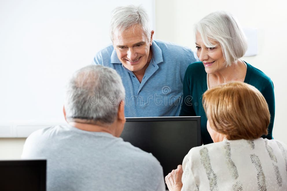 Senior People Using Computer in Classroom Stock Image - Image of ...