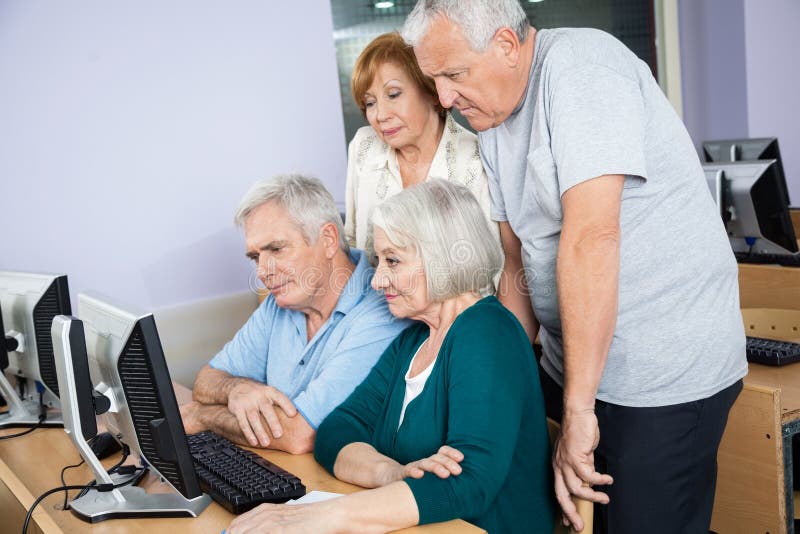 Senior People Using Computer in Lab Stock Photo - Image of friend ...