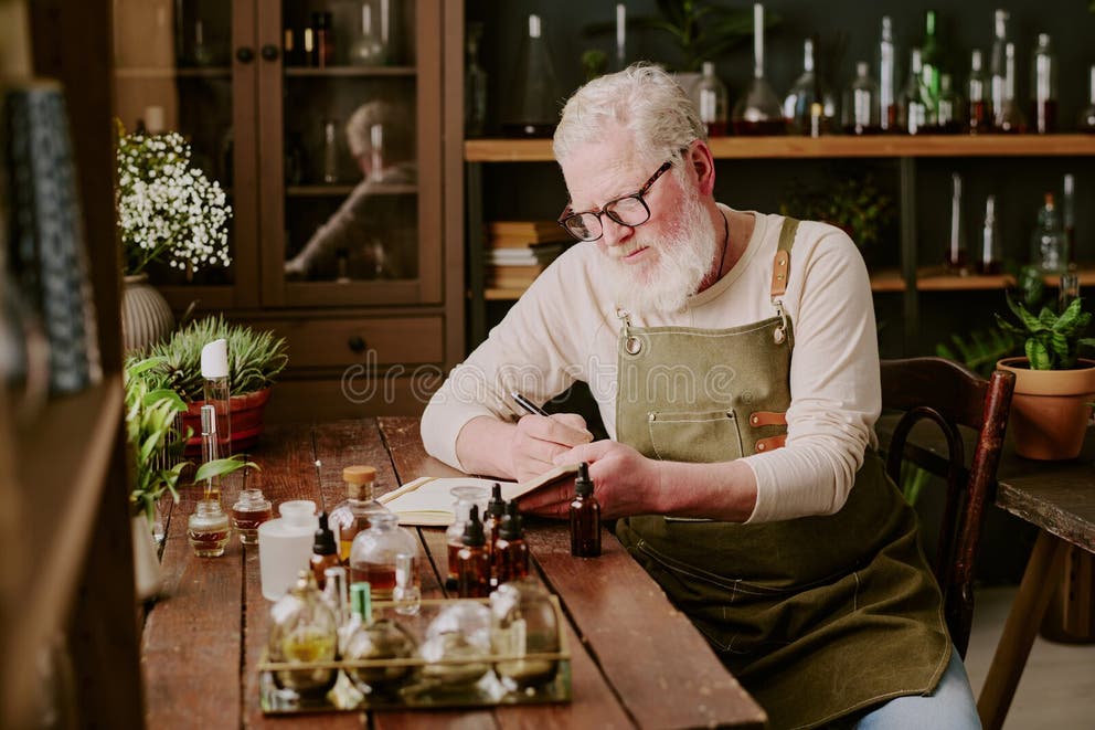 Senior Perfumer Writing Notes Stock Photo - Image of herb, oriental ...