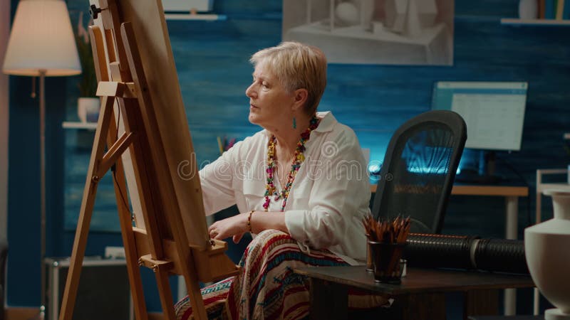 Senior Person Drawing Masterpiece with Authentic Model Stock Video ...