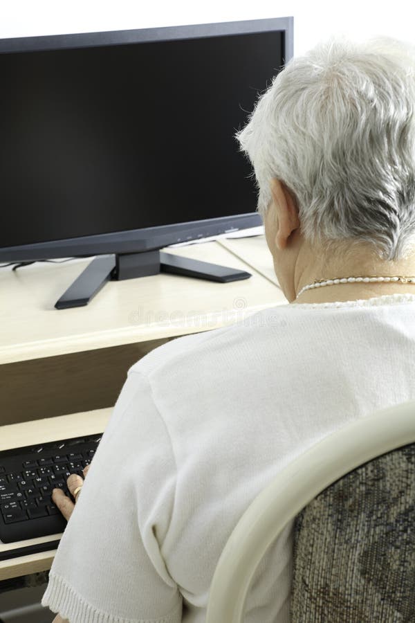 Senior Person in Front of His Computer Stock Photo - Image of house ...