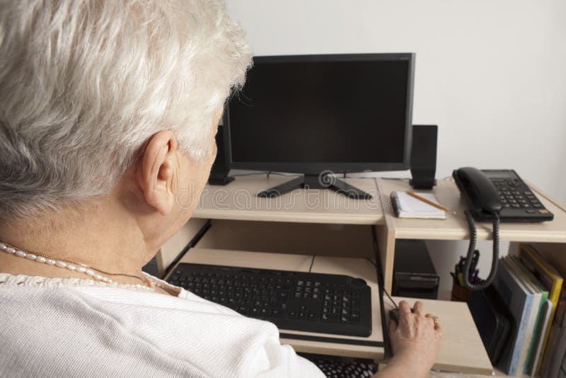 Senior Person in Front of His Computer Stock Image - Image of ...