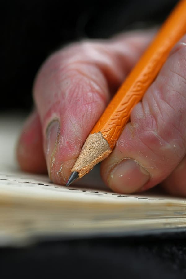 Senior Person Writing on Notepad in Close Up while Working and Studying ...