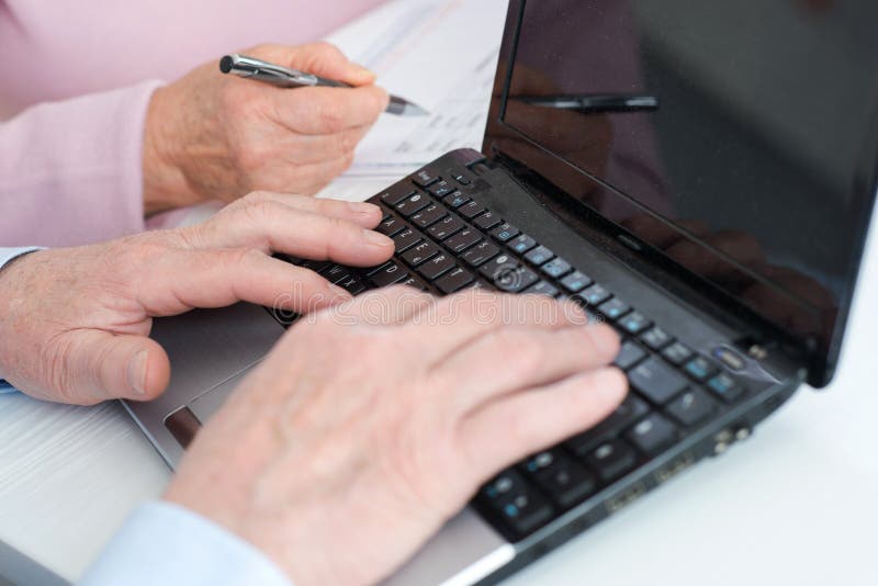 Senior Persons Hands Typing on Computer Stock Image - Image of hand ...