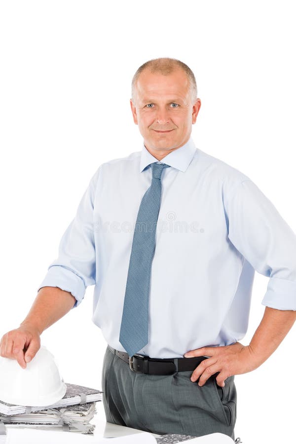 Senior Professional Architect Male with Helmet Stock Image - Image of ...