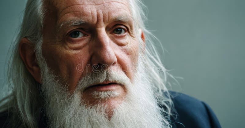 Senior Professor Posing with Serious Expression and Long White Beard ...