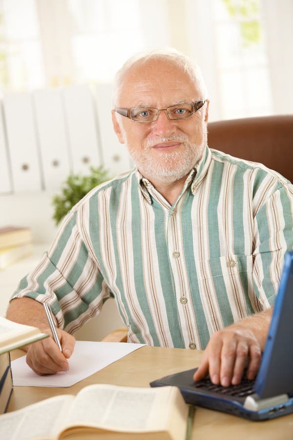 Senior Professor Working in His Study Stock Image - Image of camera ...