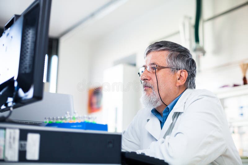 Senior Researcher Using a Computer in the Lab Stock Photo - Image of ...