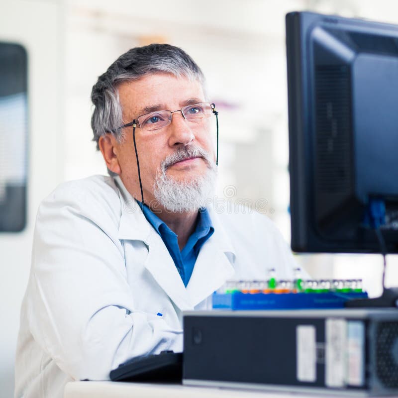 Senior Researcher Using a Computer in the Lab Stock Image - Image of ...