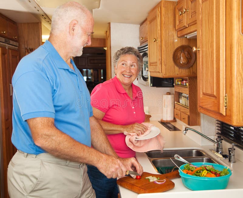 Senior RV - Helping in the Kitchen Stock Photo - Image of cutting ...