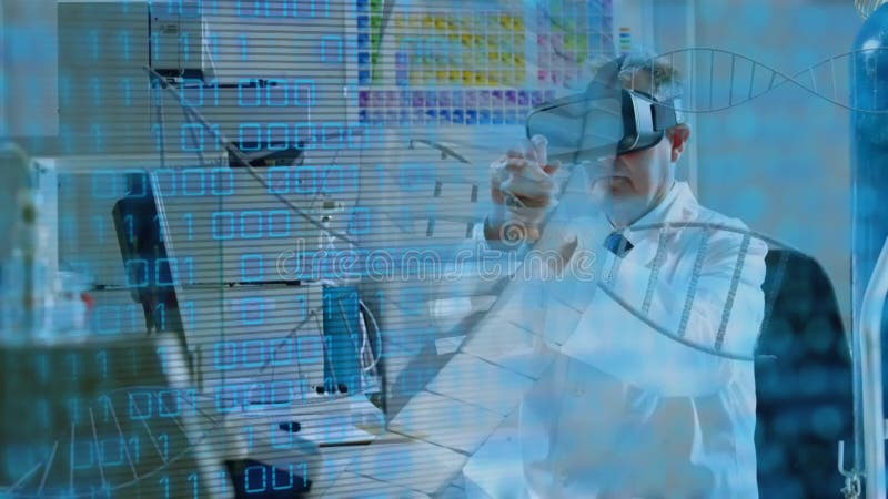 Senior Scientist Exploring Virtual DNA Helix in Research Lab, with ...