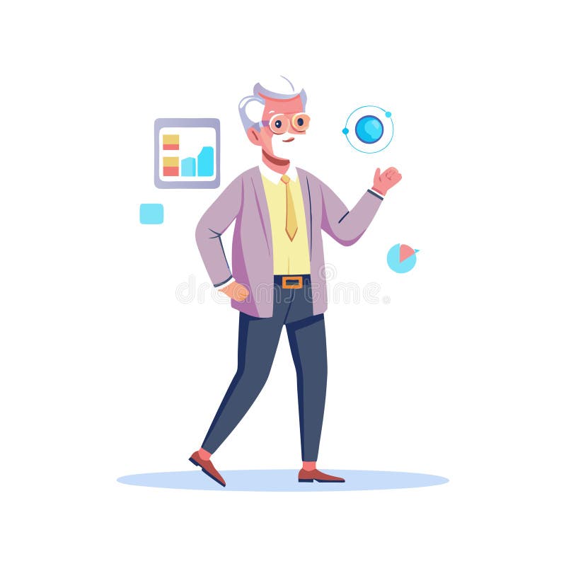 Senior Scientist Presenting Data, Charts, and Scientific Concepts in a Modern Style Stock Vector ...