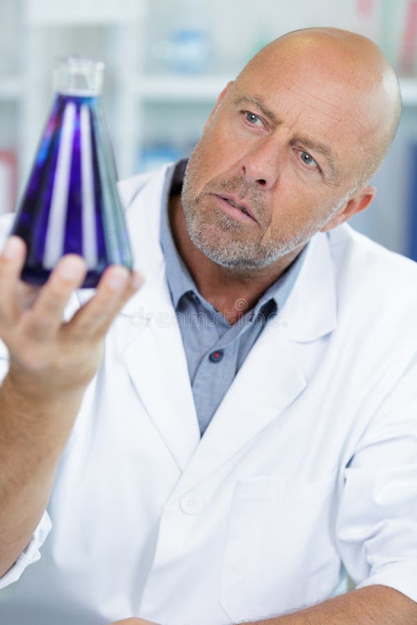 Senior Scientists Working in Lab and Holding Flask Stock Image - Image ...