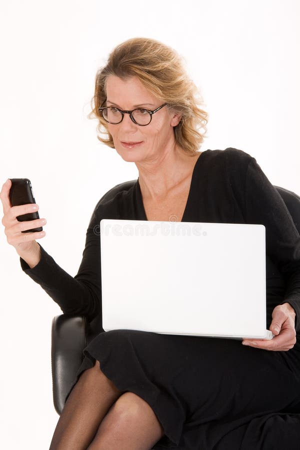 Senior Secretary with Laptop in the SMS Delivery Stock Photo - Image of ...