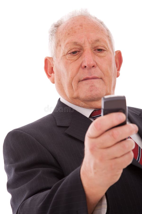 Senior sending a sms stock image. Image of corporate - 12575343