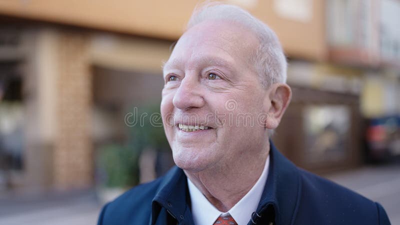 Senior Smiling Confident at Coffee Shop Terrace Stock Photo - Image of ...