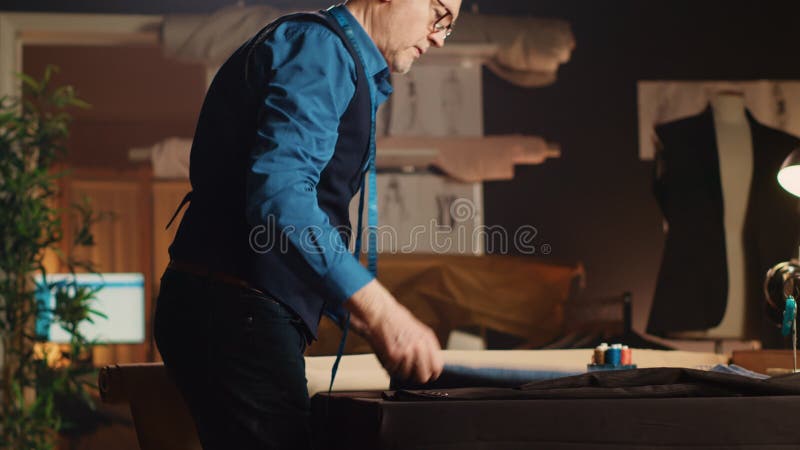 Senior Tailor in Luxury Workshop Stock Footage - Video of clothes, line ...