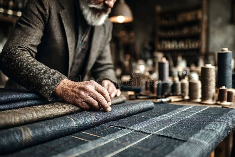 Tailor Choosing Fabric for Suit in Traditional Workshop Stock Image ...