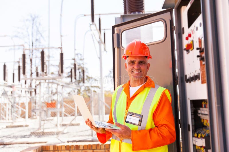 Senior Technician on Purple Background Stock Image - Image of repair ...
