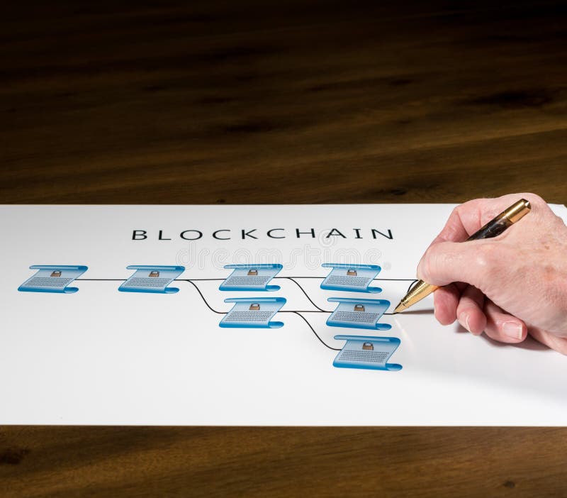 Senior Technologist Pointing To Blockchain Illustration Stock Image ...