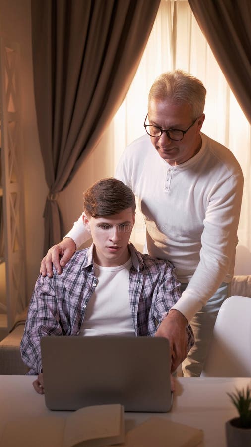 Senior Technology Education Help Son Dad Laptop Stock Image - Image of ...