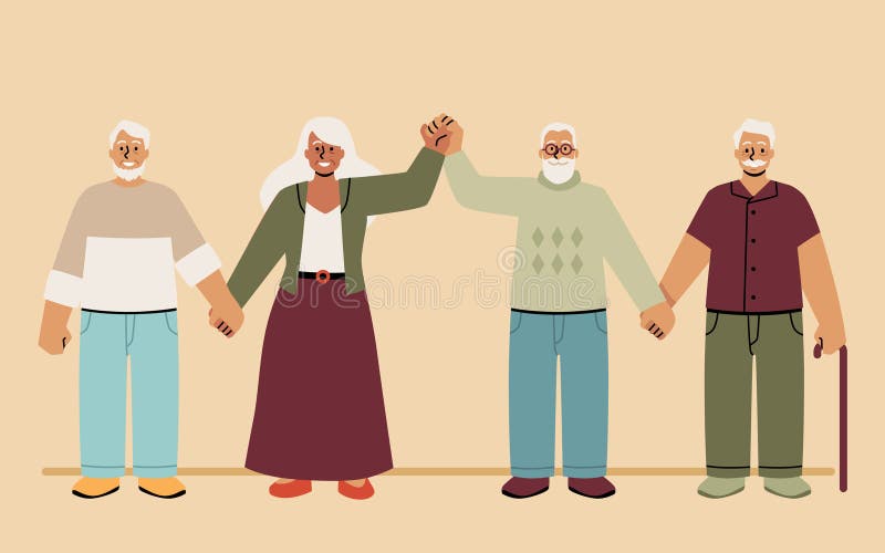 Senior Unity Human Chain Vector Illustration Stock Vector ...