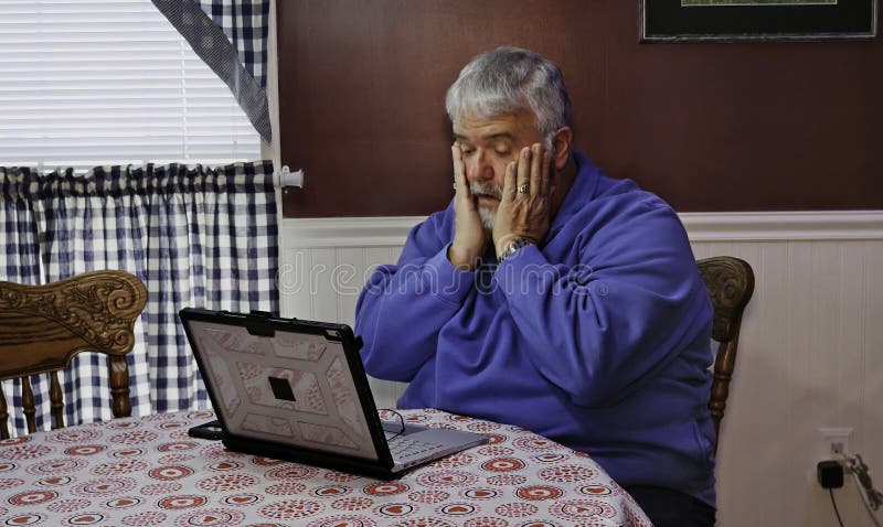 Senior Upset and Mad at Using a Computer and Technology Stock Image ...