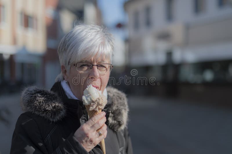 Senior with Wafer Ice Cream Stock Image - Image of enjoy, elderly: 69354771