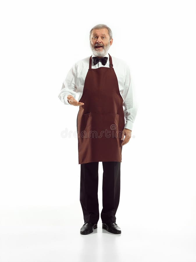Senior waiter at studio stock image. Image of older - 131416319
