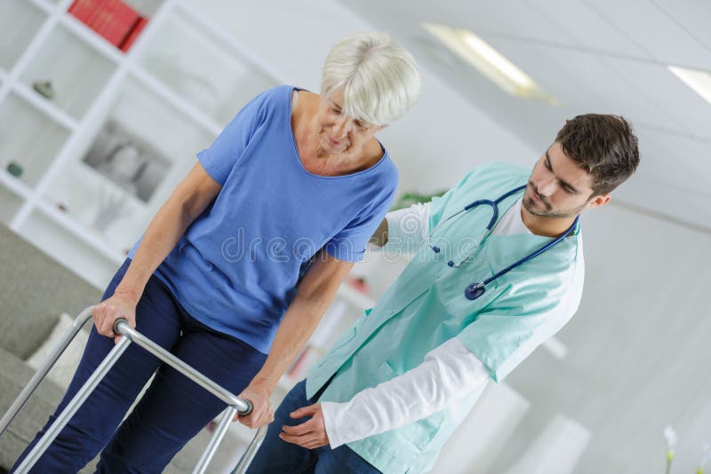 Senior on walking therapy stock image. Image of movement - 127767277