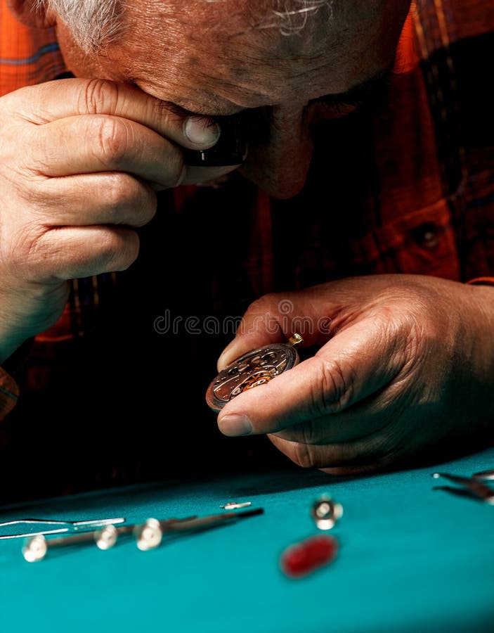 Senior Watchmaker Repairing an Old Pocket Watch Stock Photo - Image of ...