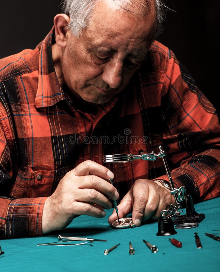 Senior Watchmaker Repairing an Old Pocket Watch Stock Image - Image of ...