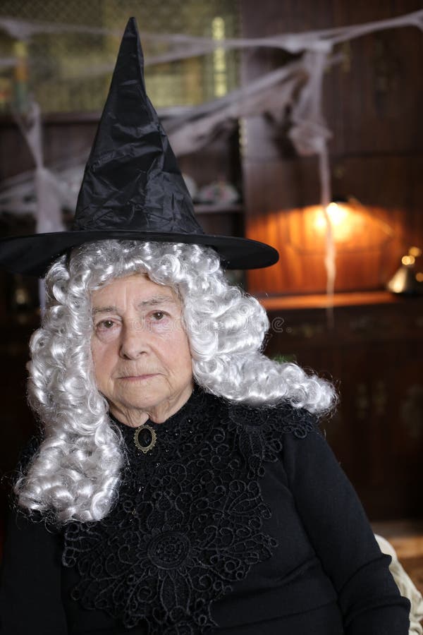 Senior Witch with White Curly Hair Stock Photo - Image of magic ...