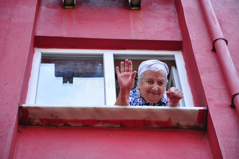 Old Lady Window Portrait Wave Stock Photos - Free & Royalty-Free Stock ...