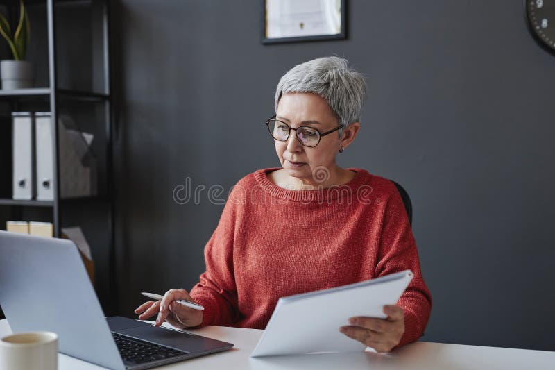 Senior Woman As Female Boss Using Computer at Workplace in Office Stock ...