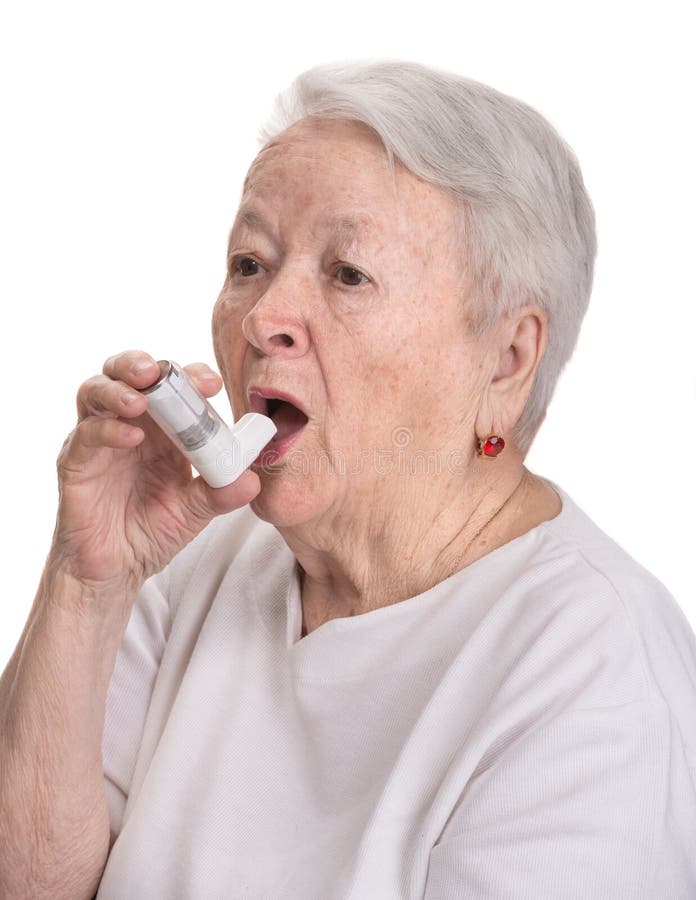 Senior Woman with Asthma Inhaler Stock Image - Image of bronchitis ...